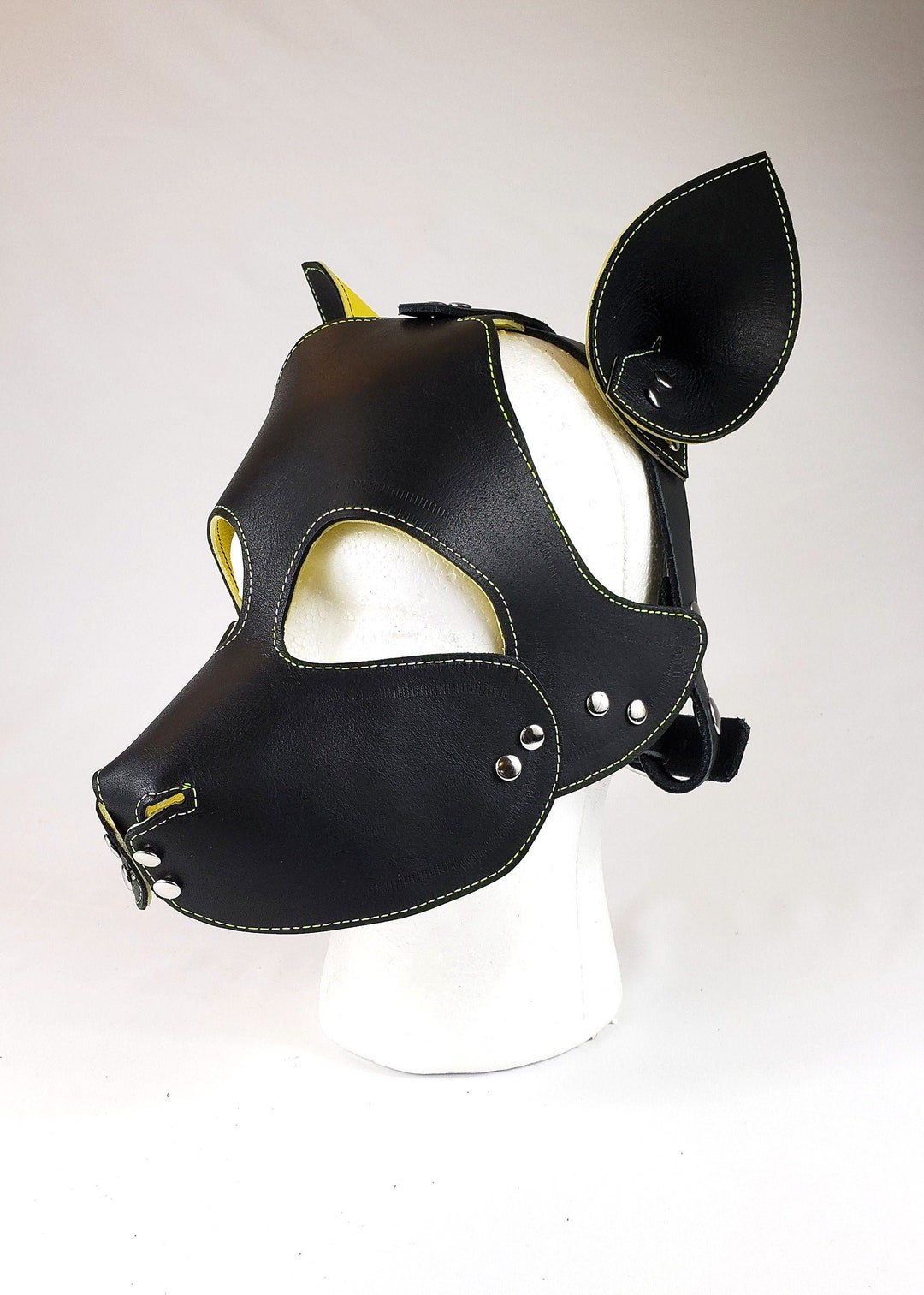 Black and Yellow Leather Pup Play Hood - Etsy
