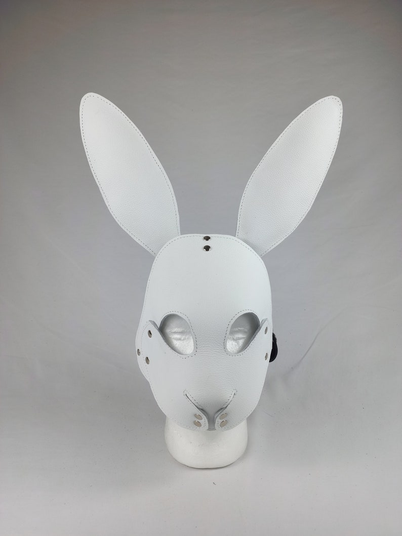 White Leather Bunny Rabbit Pet Play Hood With White Stitching - Etsy