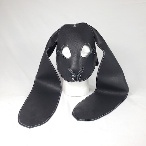 Black Leather Bunny Rabbit Pet Play Hood With Pink Stitching - Etsy