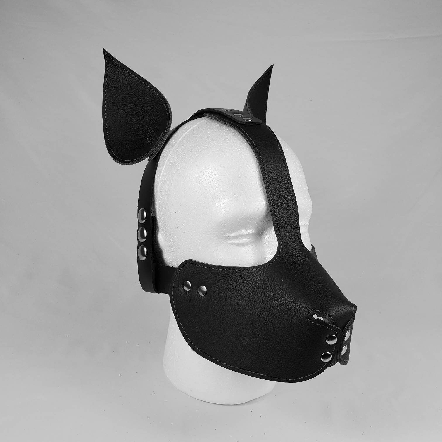 Black Leather Open Face Pup Play Hood | Etsy