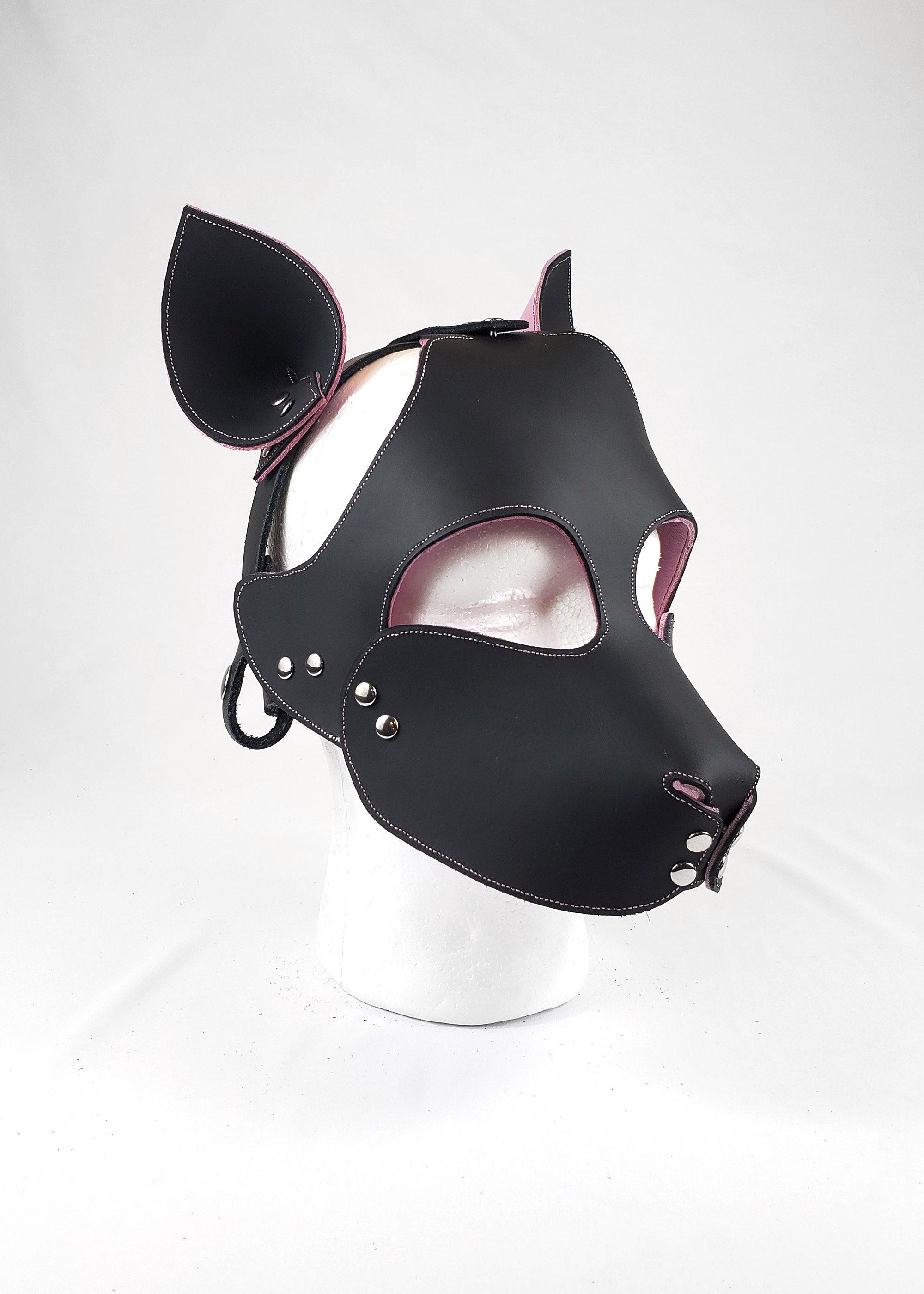 Black Leather Pup Play Hood With Pink Lining Black or Pink | Etsy