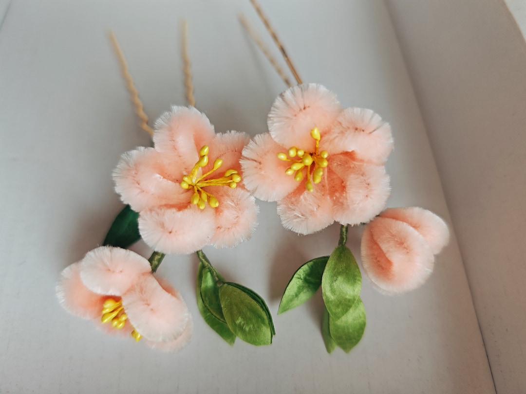 Peach Blossom Ronghua Hair Pins, Chinese Ancient Style Velvet Flowers ...