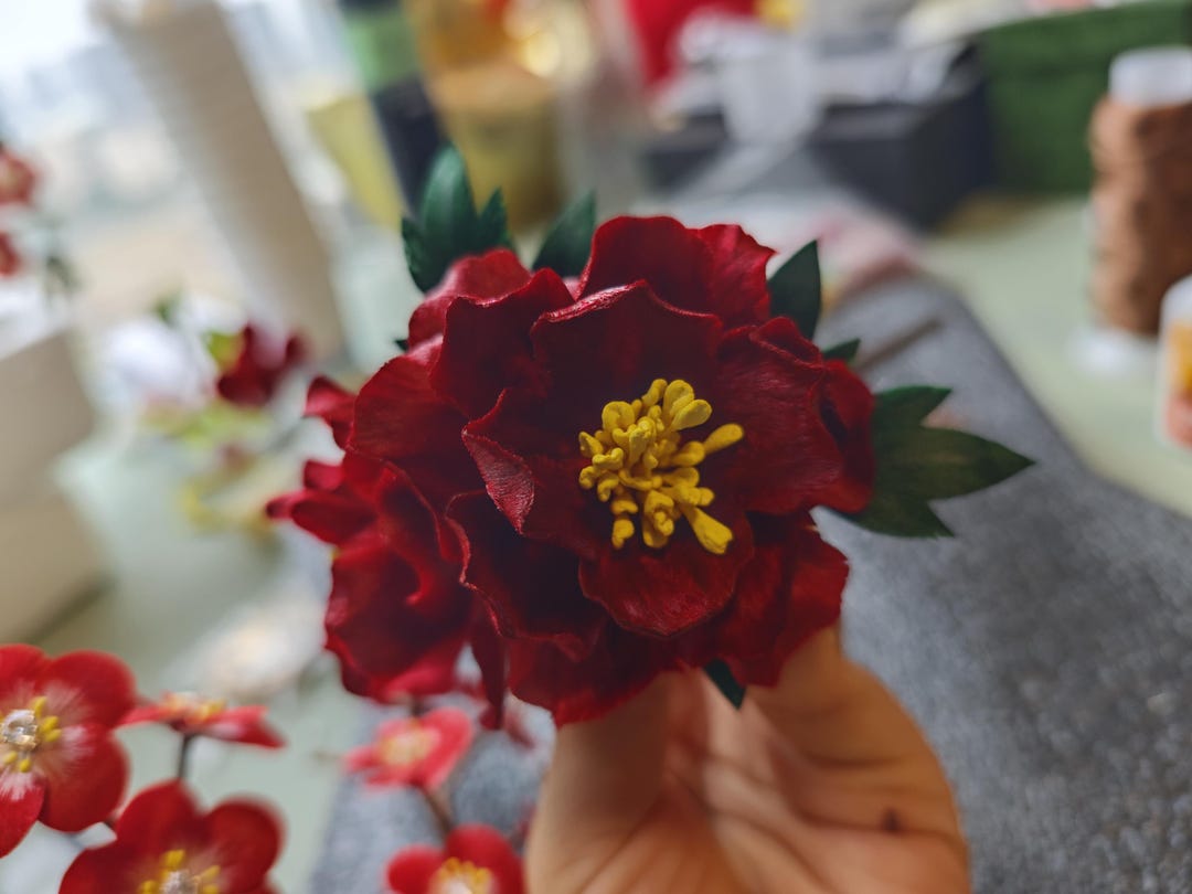 Ancient Chinese Ronghua Hair Pins, Tranditional Style Velvet Flowers ...