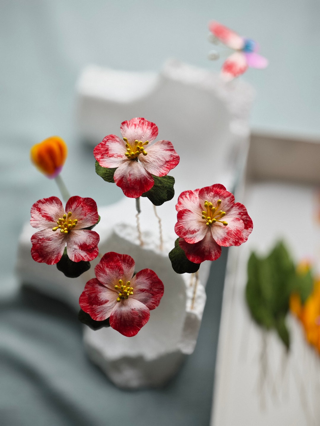 Ancient Chinese Ronghua Hair Pins, Tranditional Style Velvet Flowers ...