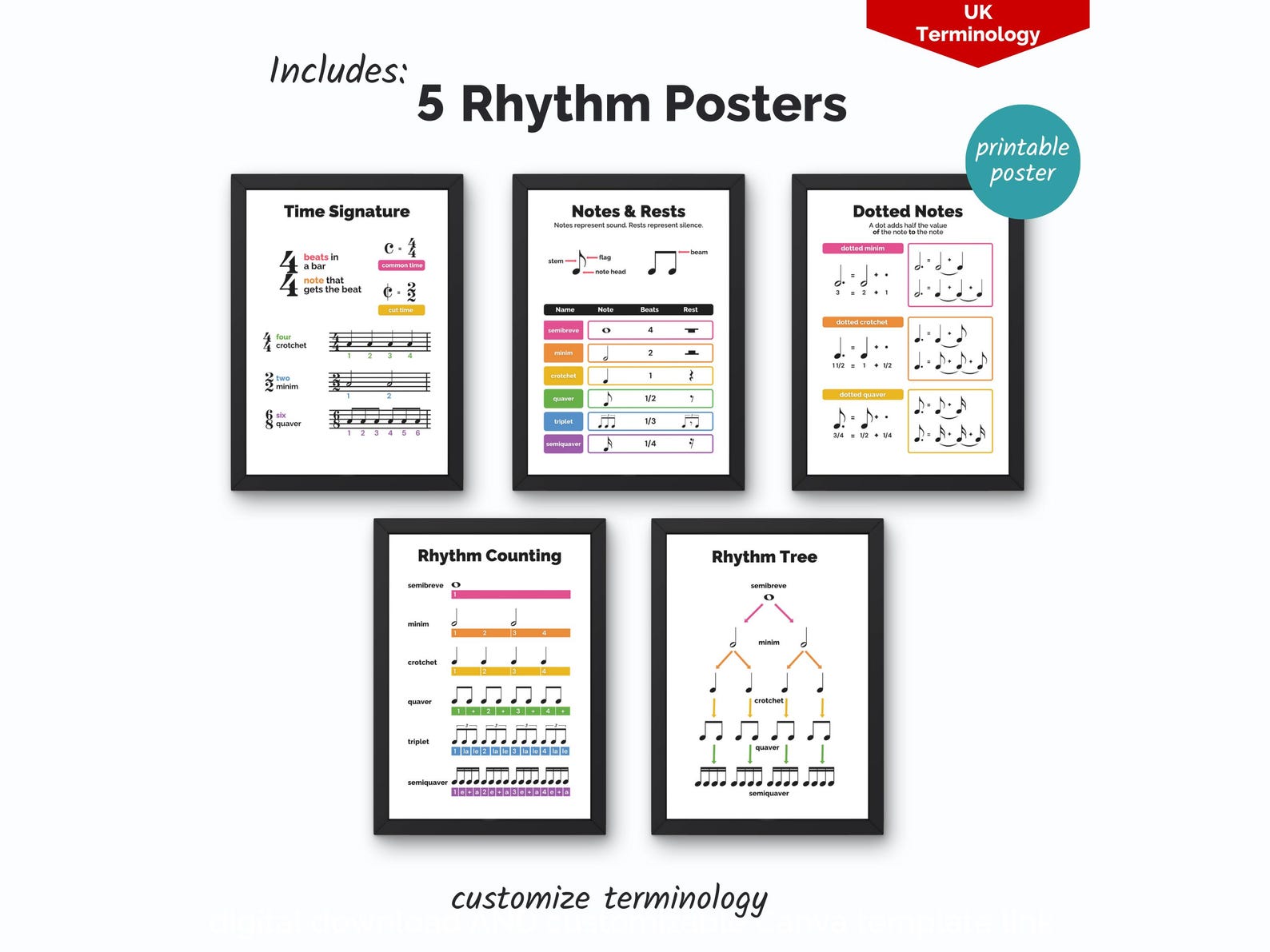 UK Terminology Music Classroom Poster Bundle / Printable Music Theory ...