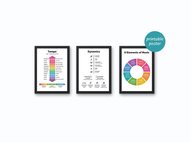 Music Basics Poster Set / Printable Music Theory Posters / Digital Download / Music / Band ...