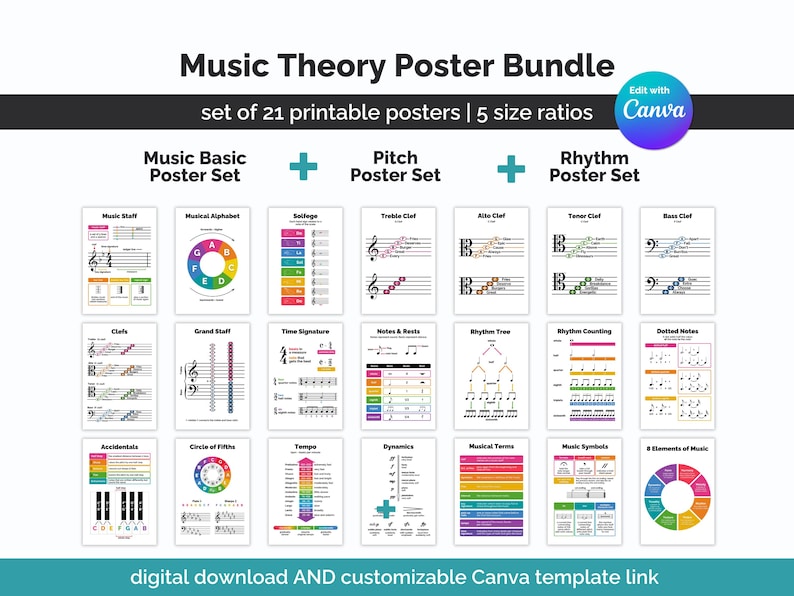 Music Theory Poster Bundle / Printable Music Theory Posters / Digital ...