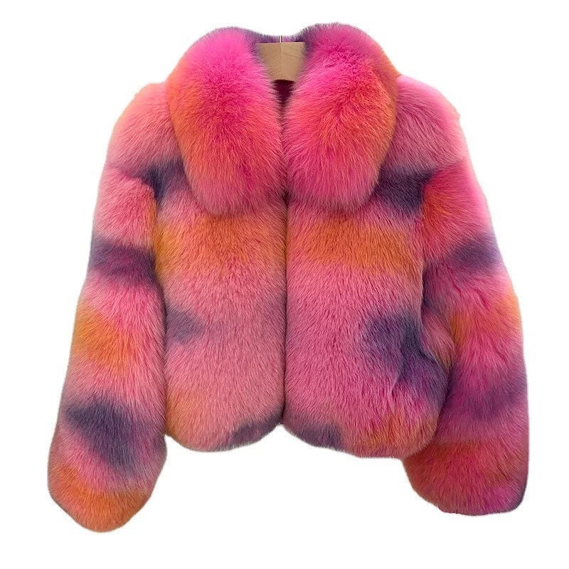 Real Fox Fur Coat in Pink, Purple, Orange, Winter Jacket, Puffer - Etsy