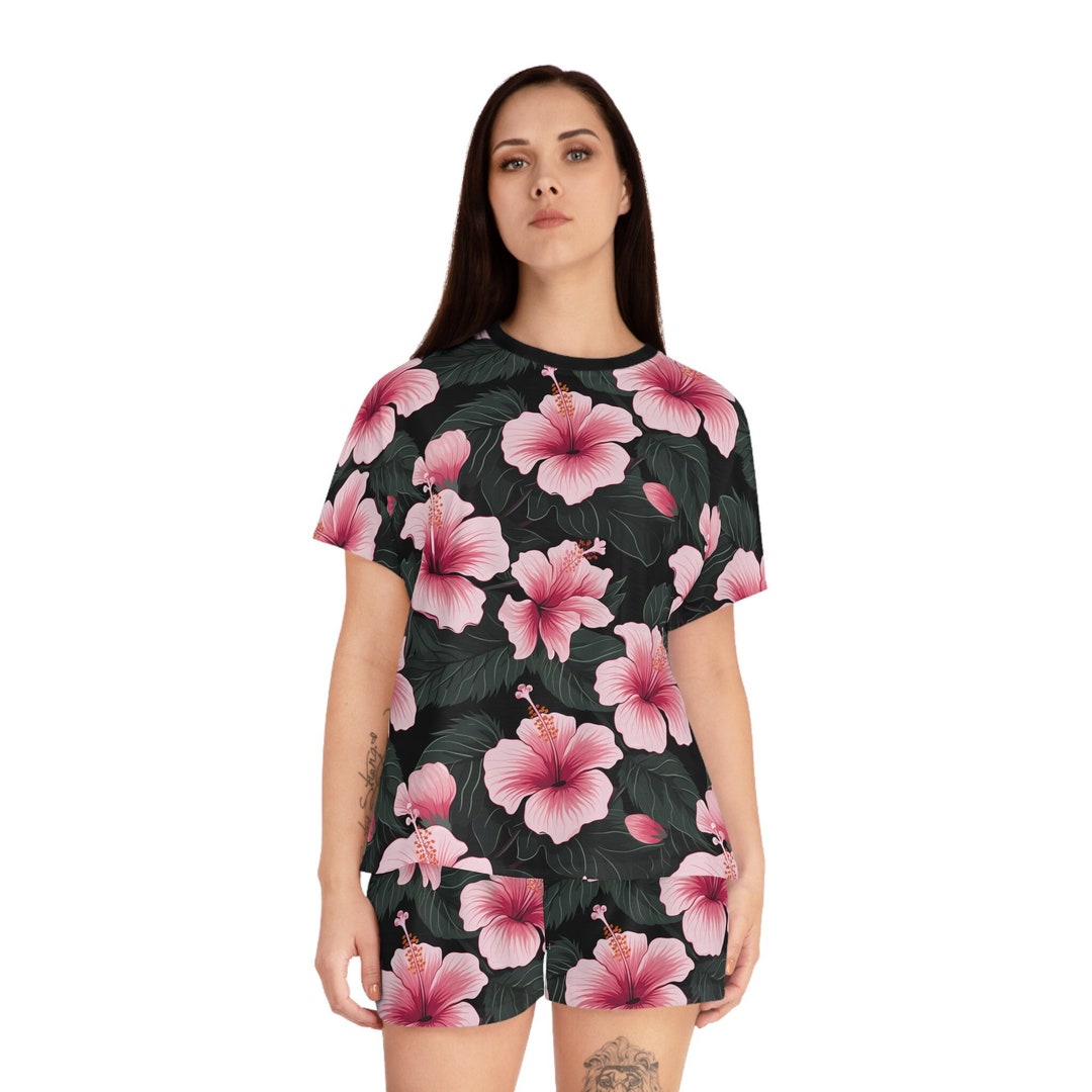 Hibiscus Flower Pajama Set for Women Elegant Comfort and Style - Etsy