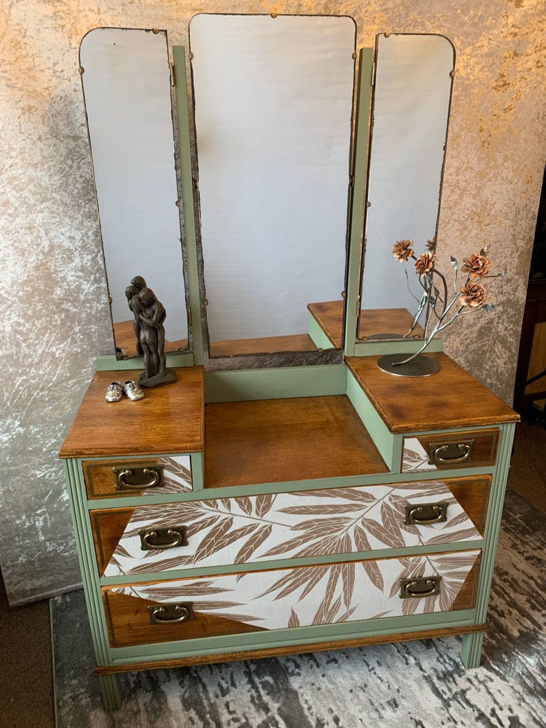 Antique Retro Vintage Oak Dressing Table With Original Tri - Etsy UK