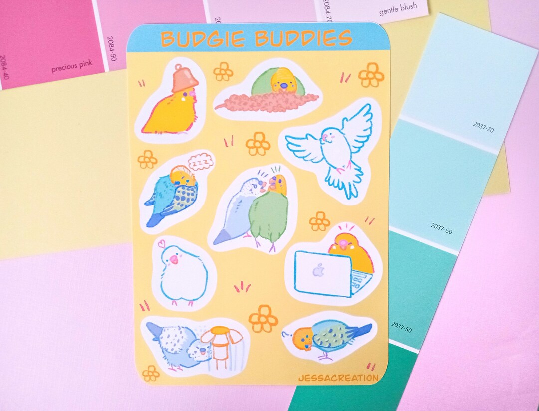 Budgie Buddies Matte Vinyl Sticker Sheet/parrot Bird Decals/aussie ...