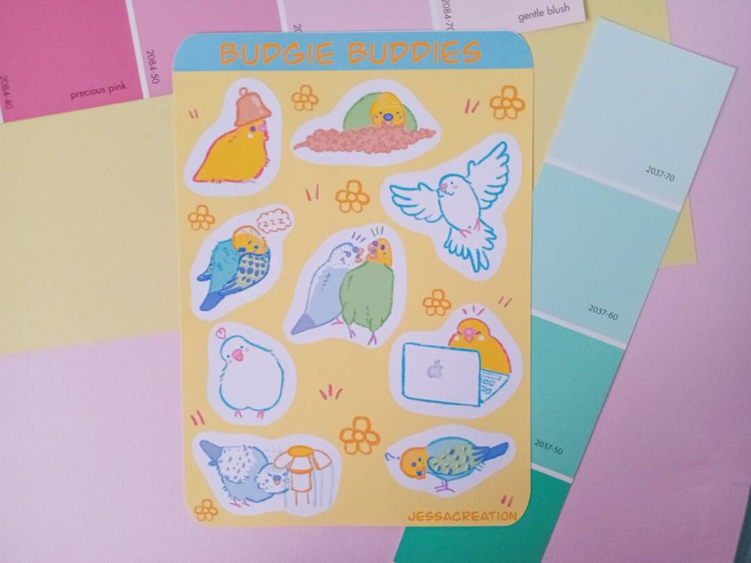 Budgie Buddies Vinyl Sticker Sheet/parrot Bird Decals/australian ...