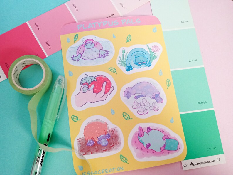 Duck Billed Platypus Pals Matte Vinyl Sticker Sheet - Etsy