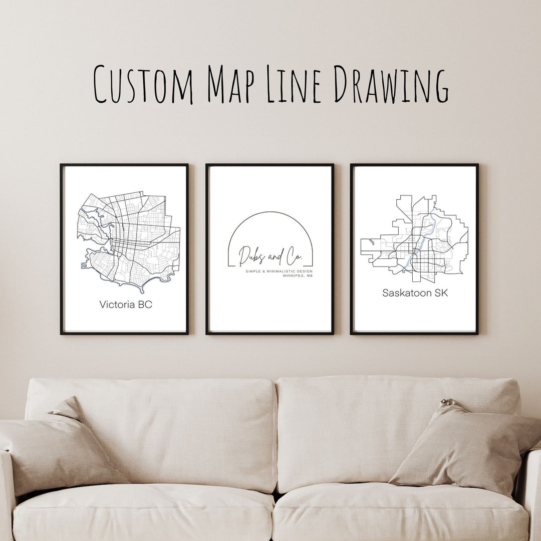 Custom Map Line Drawing Minimalistic Map Winnipeg MB Custom - Etsy Portugal