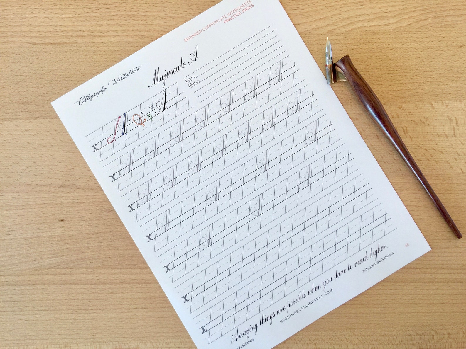 Copperplate Calligraphy Practice Pages Majuscules–printable Workbook ...