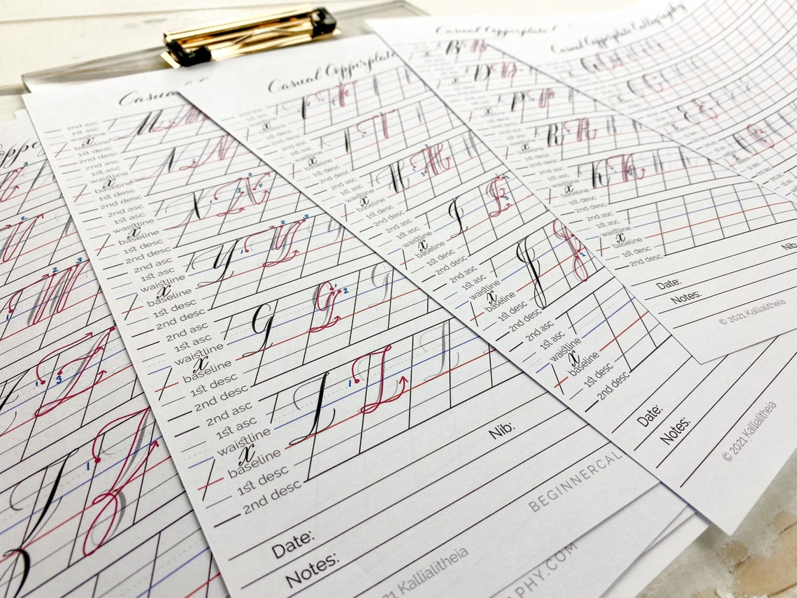 Casual Copperplate Calligraphy Tracing Worksheets Printable | Etsy