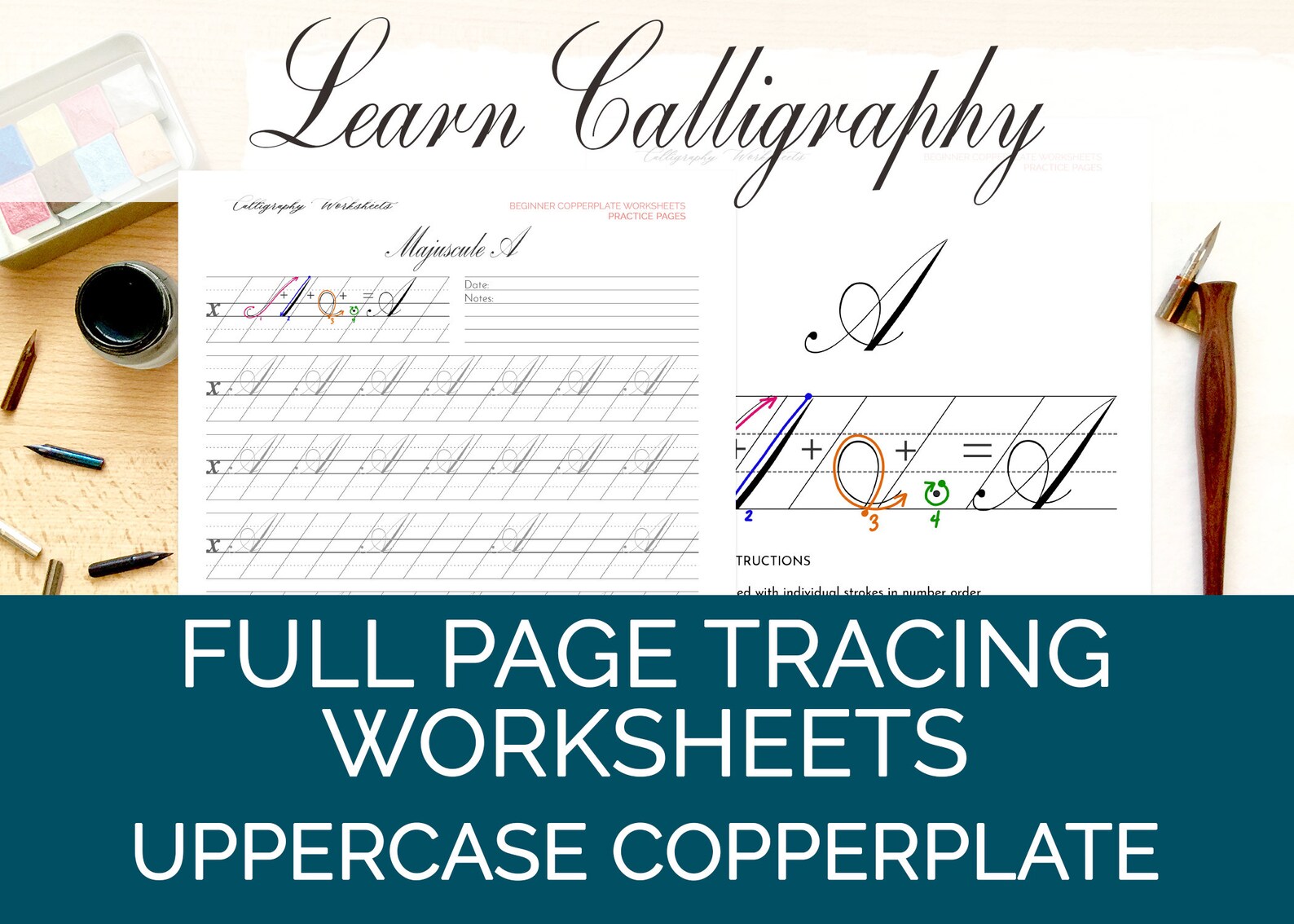 Copperplate Calligraphy Practice Pages Majuscules–printable Workbook ...