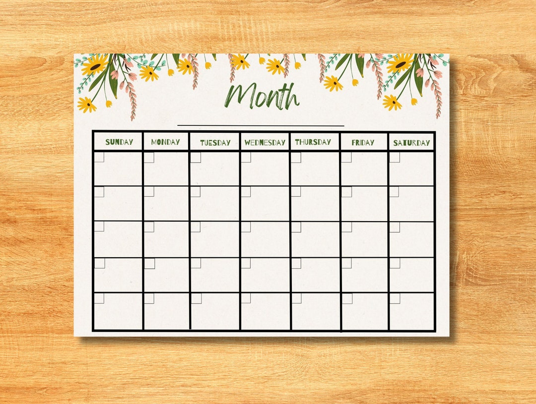 Blank Monthly Calendar, Digital Download, Minimalist Template ...