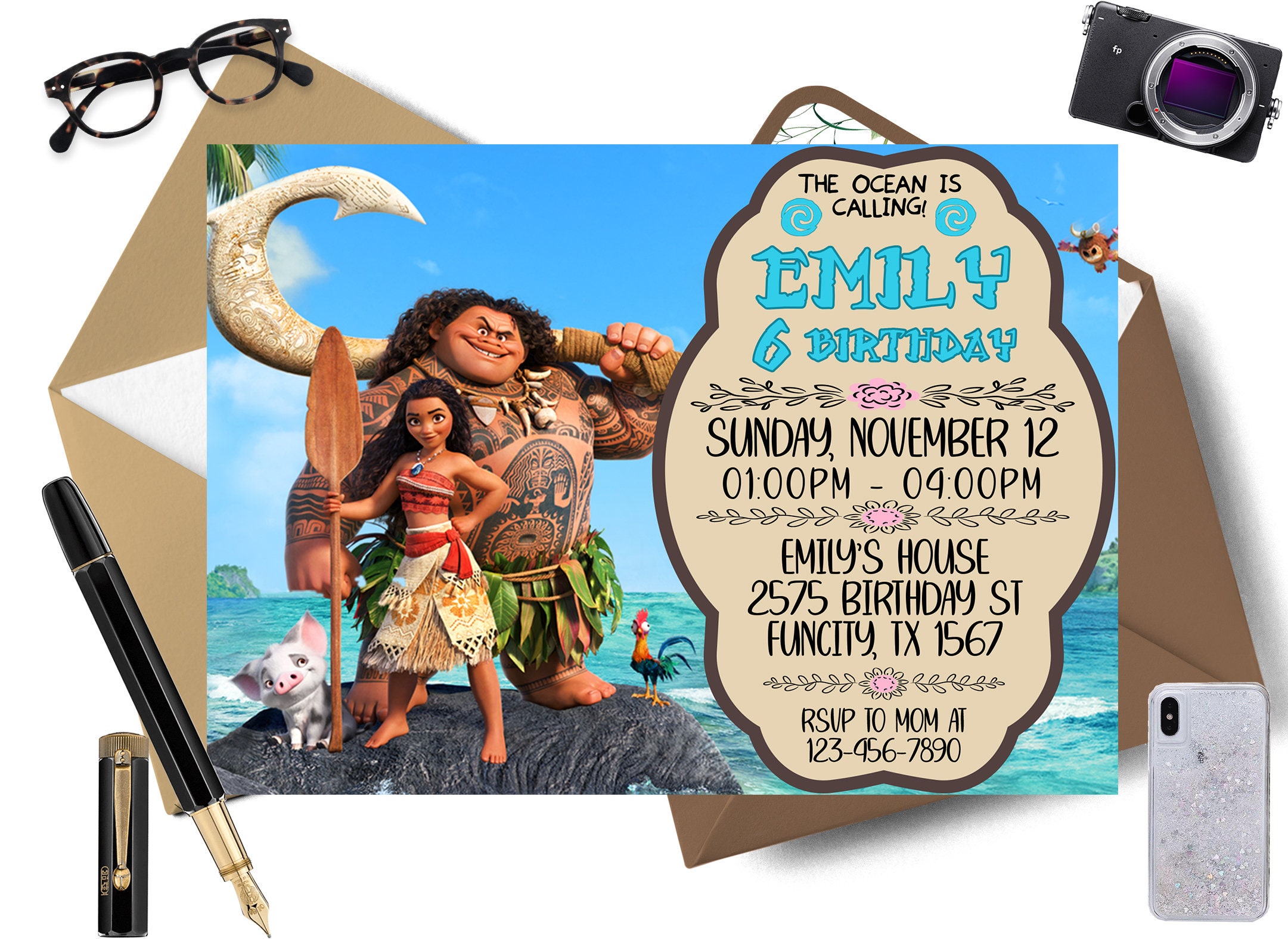 Moana Invitation, Moana Birthday Party Invite, Moana Personalized ...