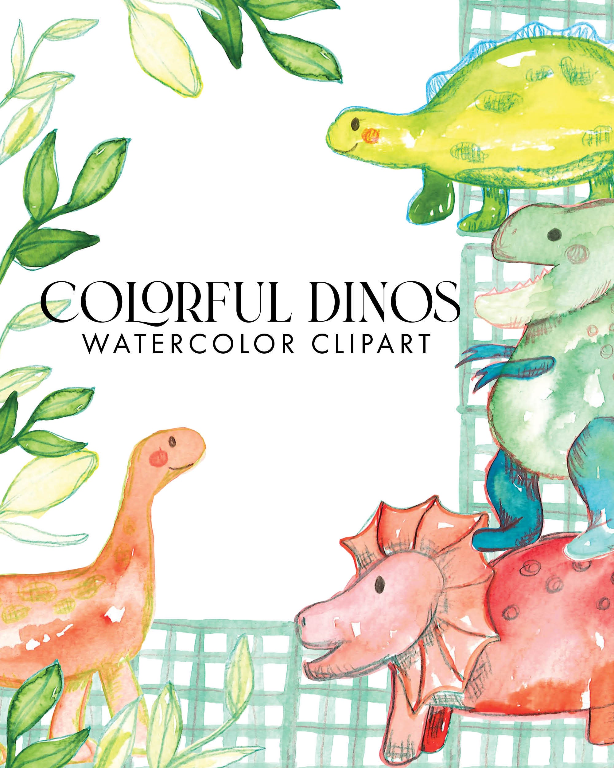 Dinosaur Clipart T-rex, Cute Animal Watercolor Clipart, Commercial Use ...