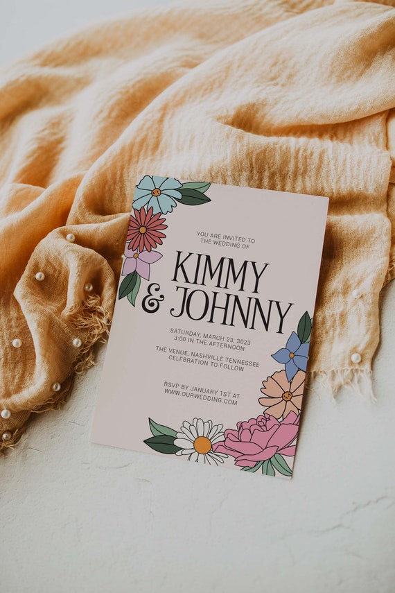 Retro Wedding Invitation Vintage Style Wedding Invitation - Etsy