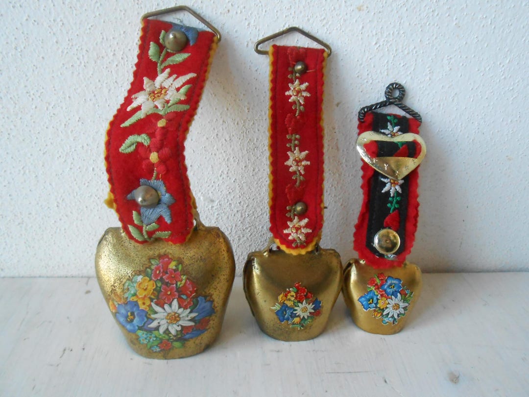 Vintage Tyrolean Cowbell Italian Mountain Brass Bell Flowers Decor 1970 ...