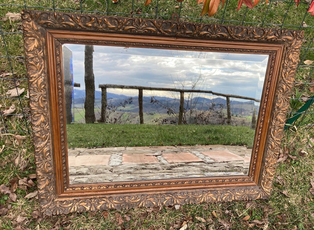 Antique Mirror Carved Wood Frame Early 1900s Bronze Patina - Etsy