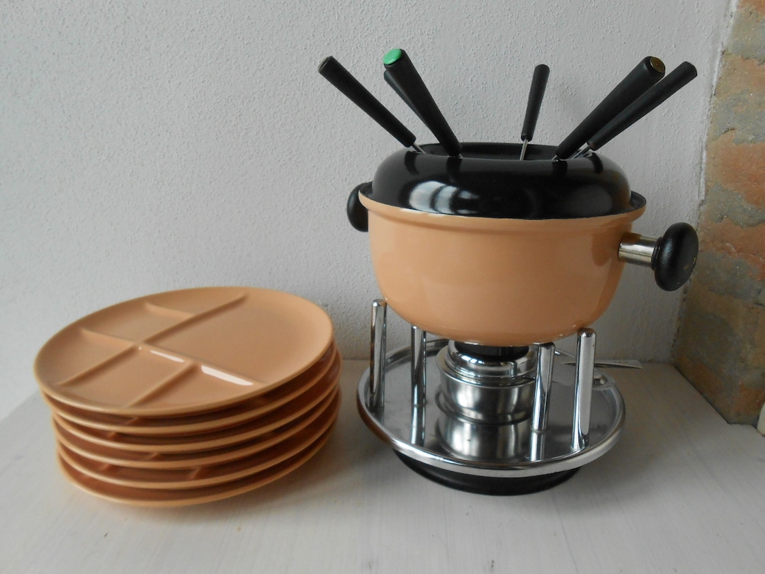 Vintage Fondue Set 80s Stainless Steel Enameled X6 - Etsy