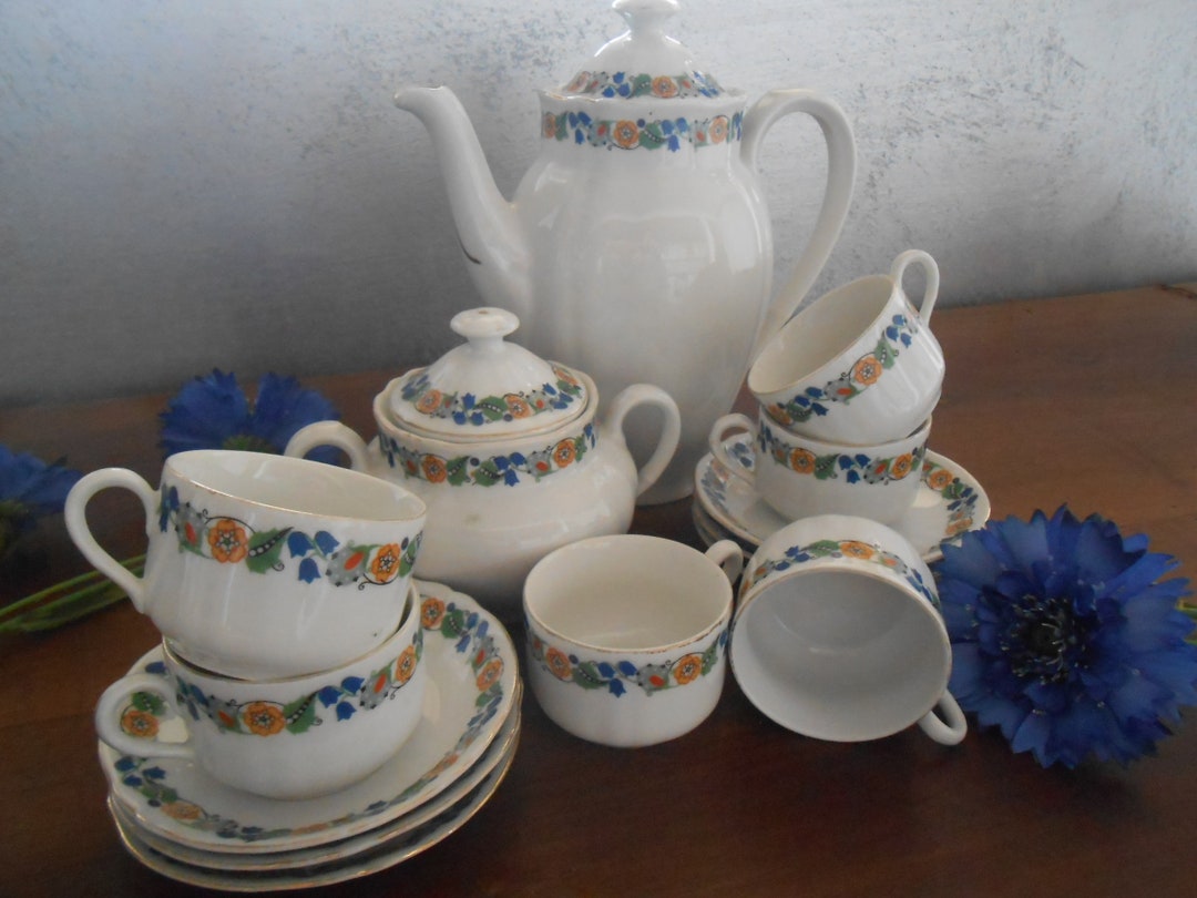 Vintage Coffee Set Porcelain 1960s Flowers - Etsy