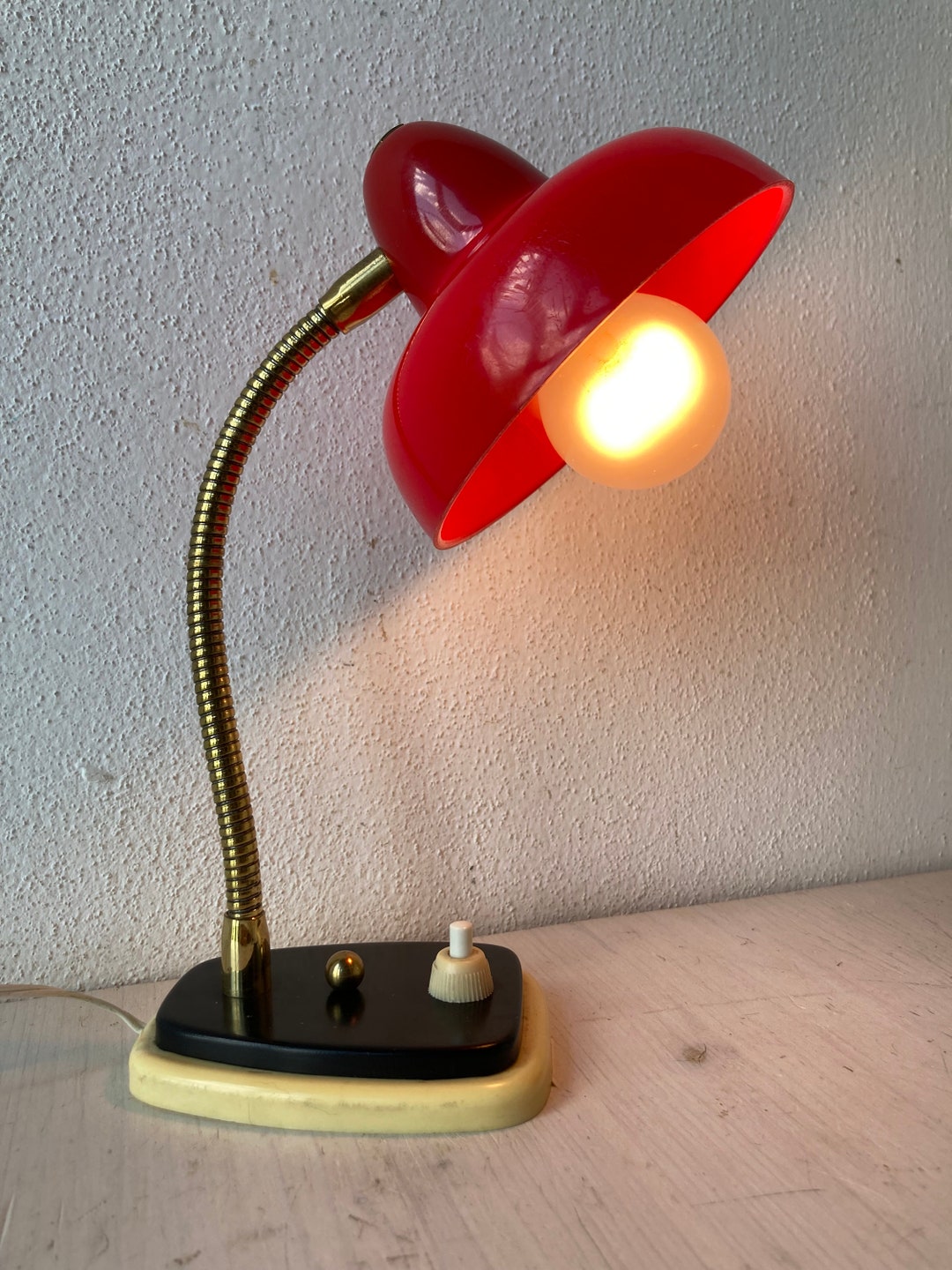 Vintage Table Lamp Mid Century Red Bedside Lamp Wall Lamp - Etsy