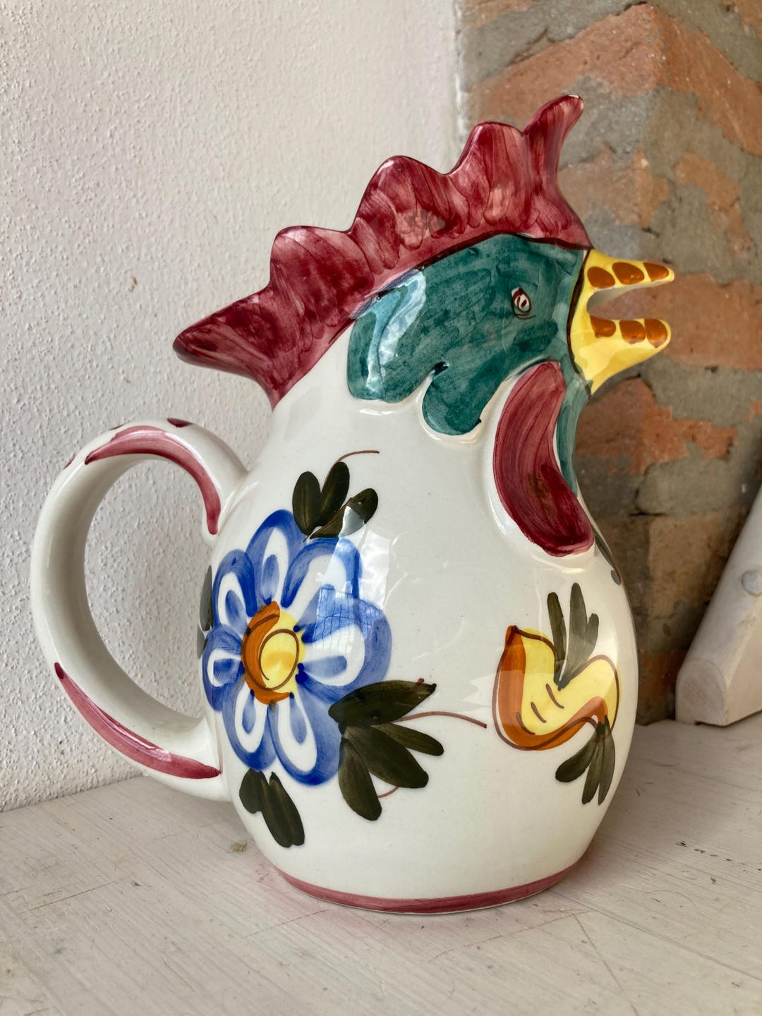 Vintage Carafe Ceramic Rooster Pitcher Handpainted Made in Italy - Etsy