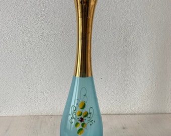 Turquoise Liquor Decanter Glass Bottle With 3 Glasses Grappa ...