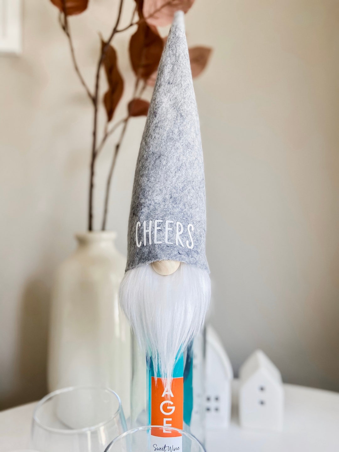 Cheers Wine Topper Gnome, Handmade Decor, Homemade Holiday Gift, Friend ...