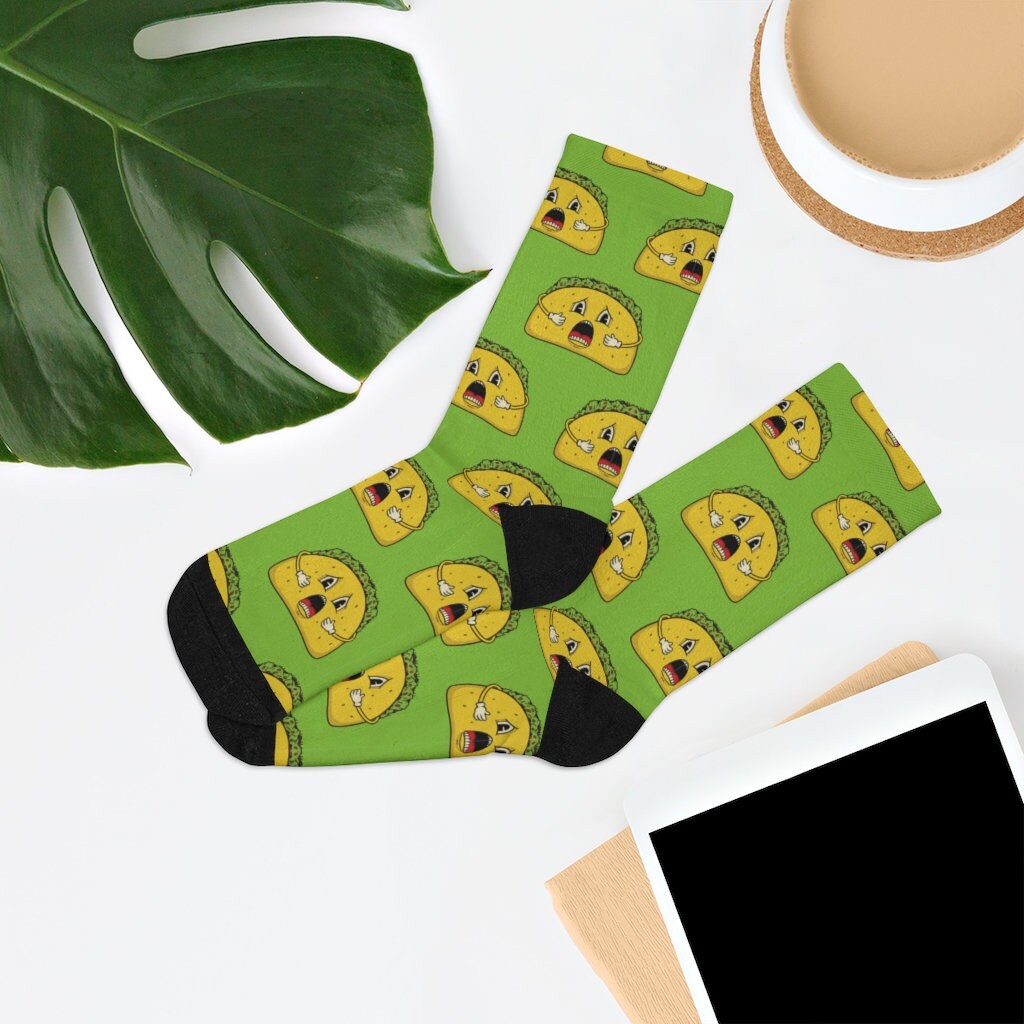 Taco Tuesday Cartoon Taco Illustarted DTG Socks | Etsy