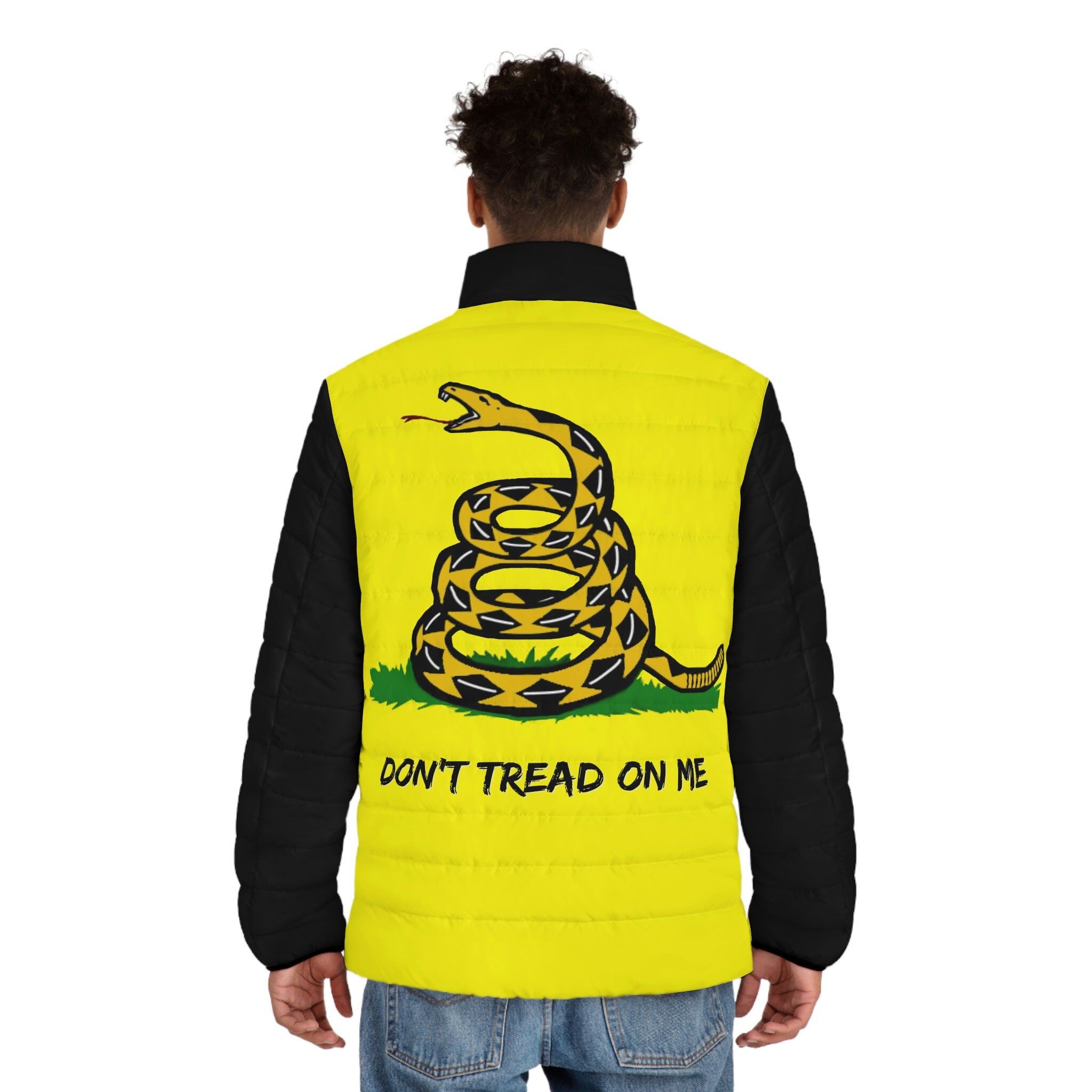 Gadsden Flag Men's Puffer Jacket, Libertarian Jacket, Anarchist Puffer ...