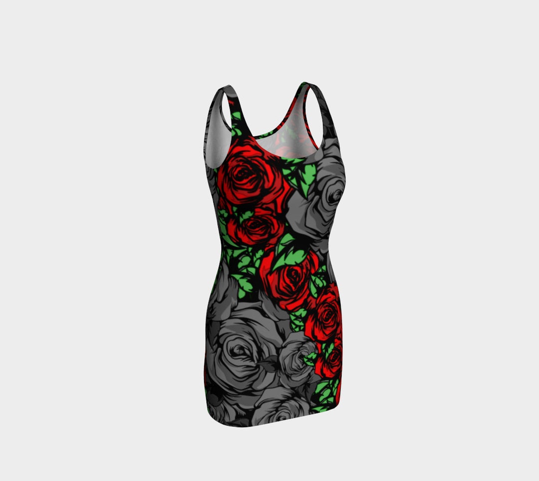 Red and Black Rose Goth Dress, Emo Goth Bodycon Dress, Grunge Rock ...
