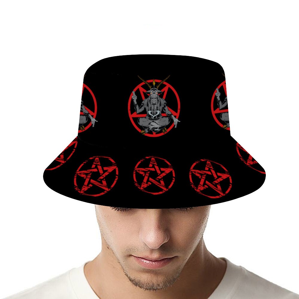 Baphomet Pagan Hats,goth Bucket Hat,satanic Beach Cap,gothic Holiday ...