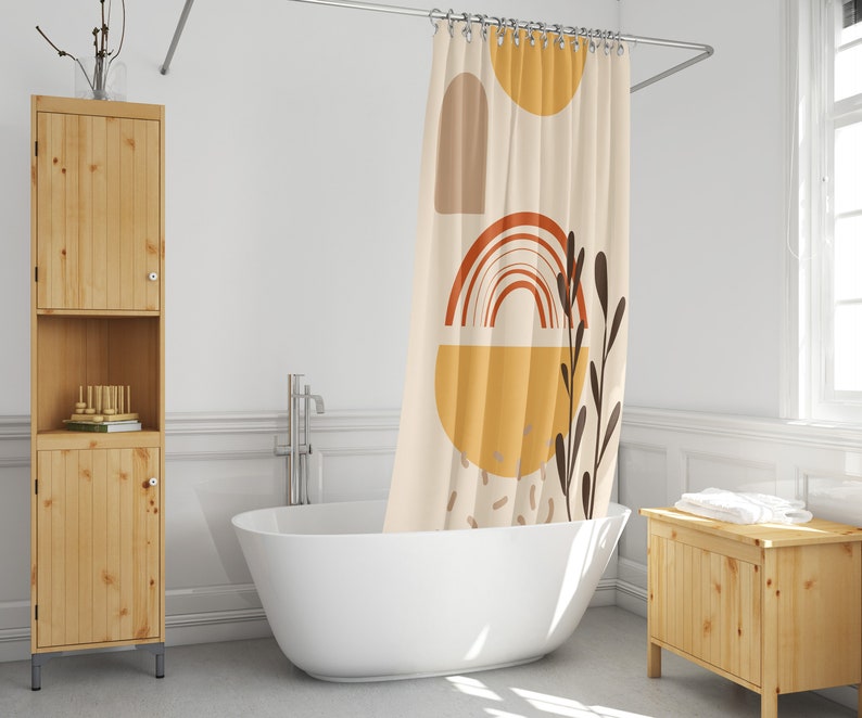 Scandinavian abstract sunset nordic shower curtain Boho | Etsy