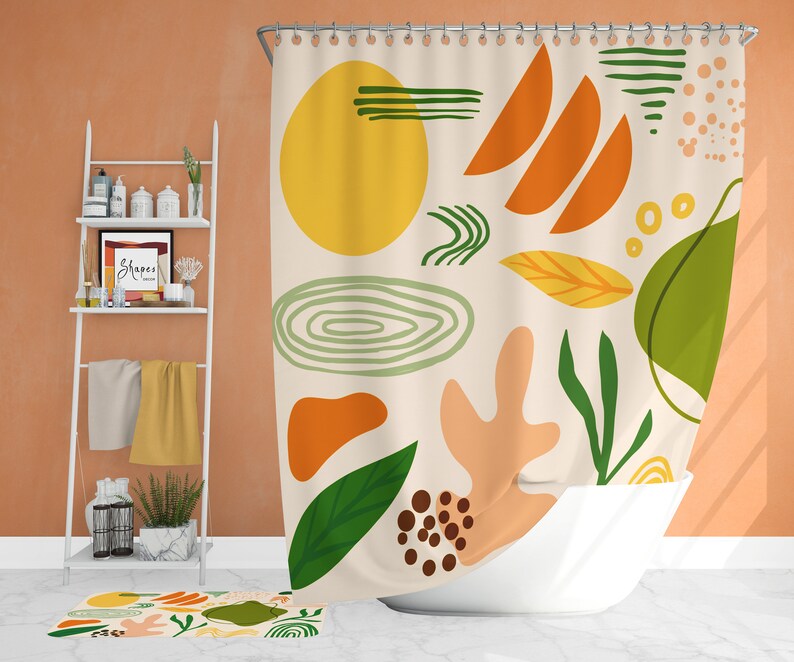 Sunset landscape abstract shapes shower curtain Boho shower | Etsy