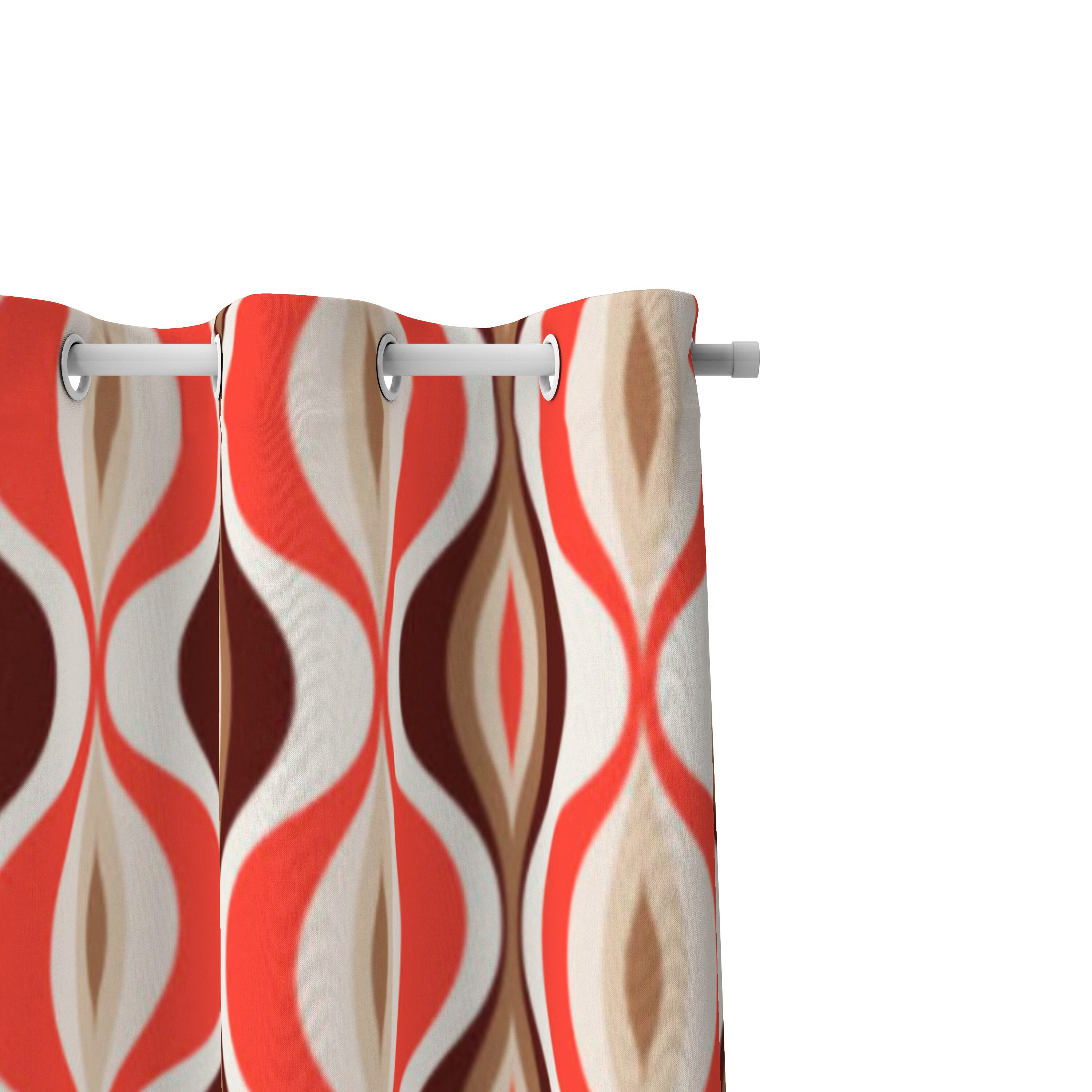 Mid-Century Modern Salmon Red Window Curtains Geometric | Etsy