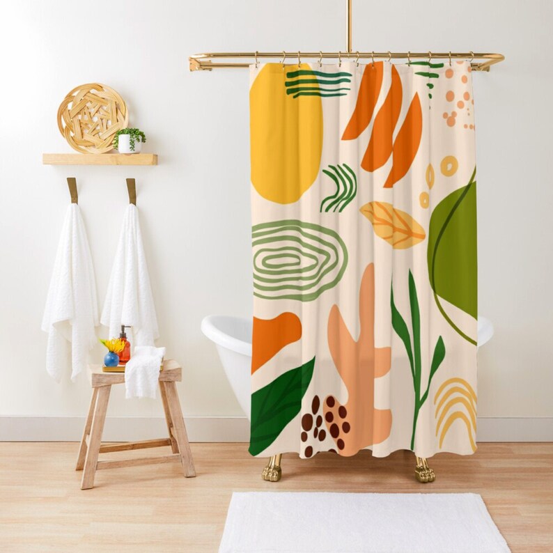 Sunset landscape abstract shapes shower curtain Boho shower | Etsy