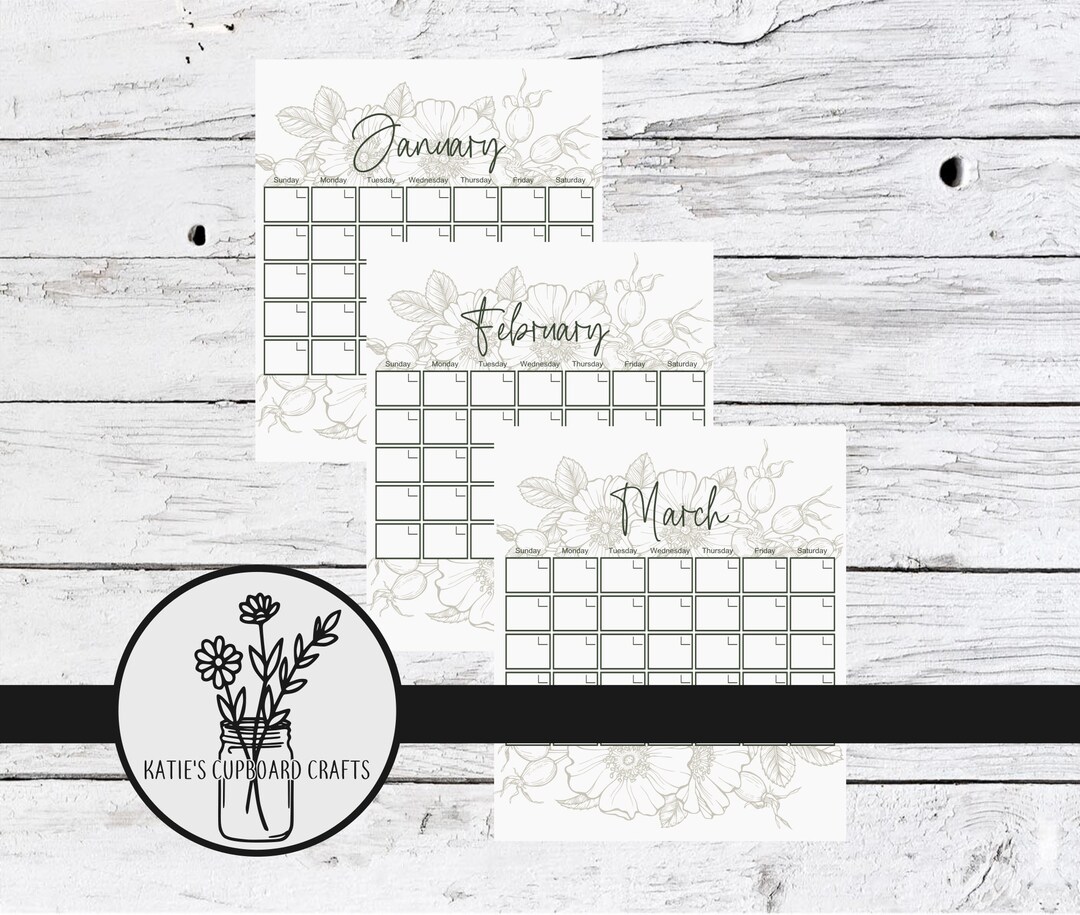 Printable Floral Calendar; Fillable Calendar; Blank Monthly Calendar ...