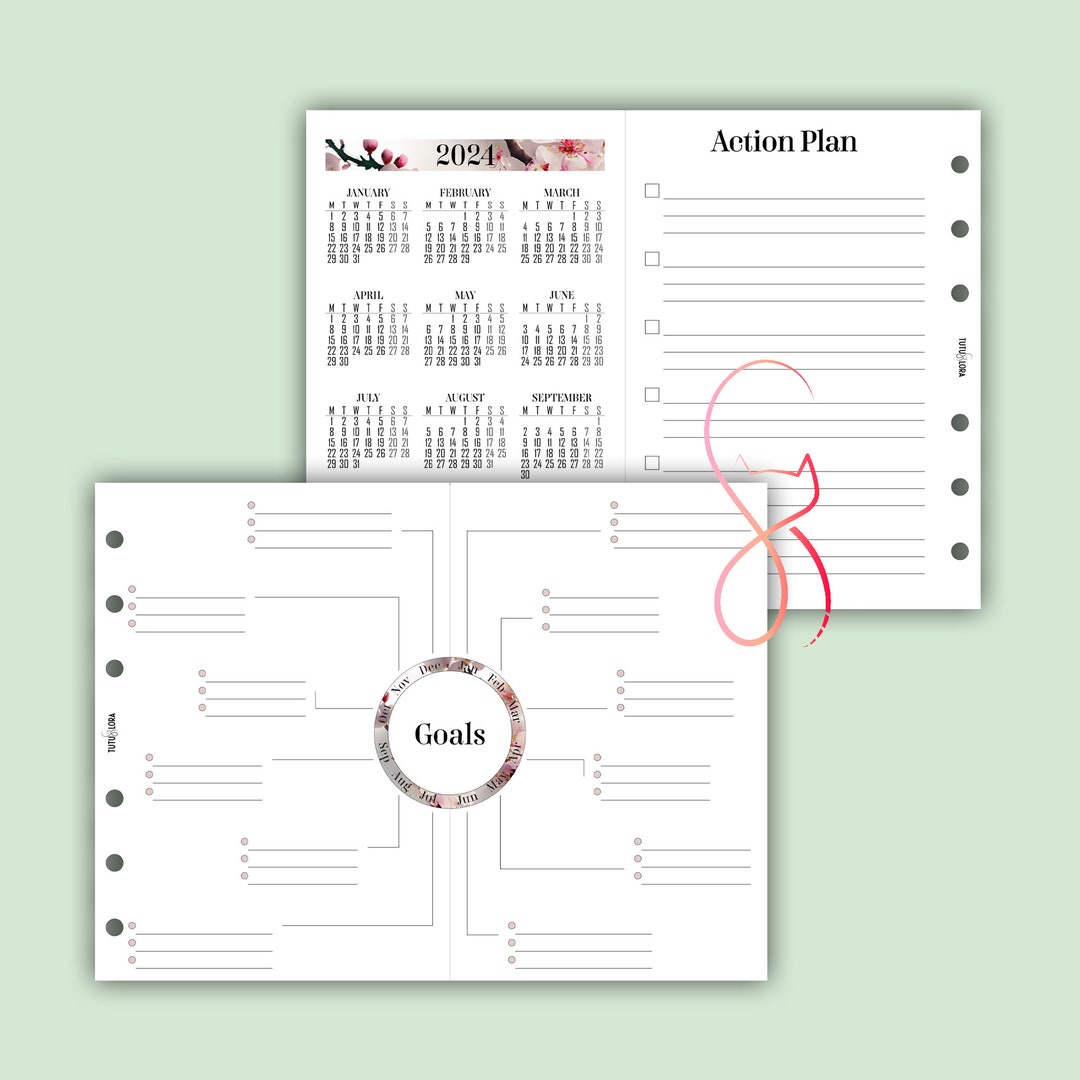 2024 Printable A6 Size Goals, Calendar Fold Out Insert, Yearly Goals ...