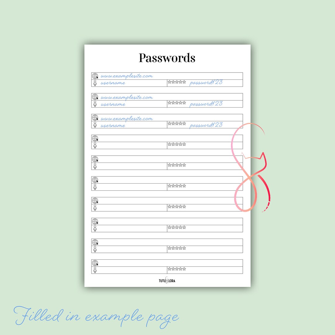 B6 Password Tracker Insert Printable Password Organizer For Stalogy Notebooks Password