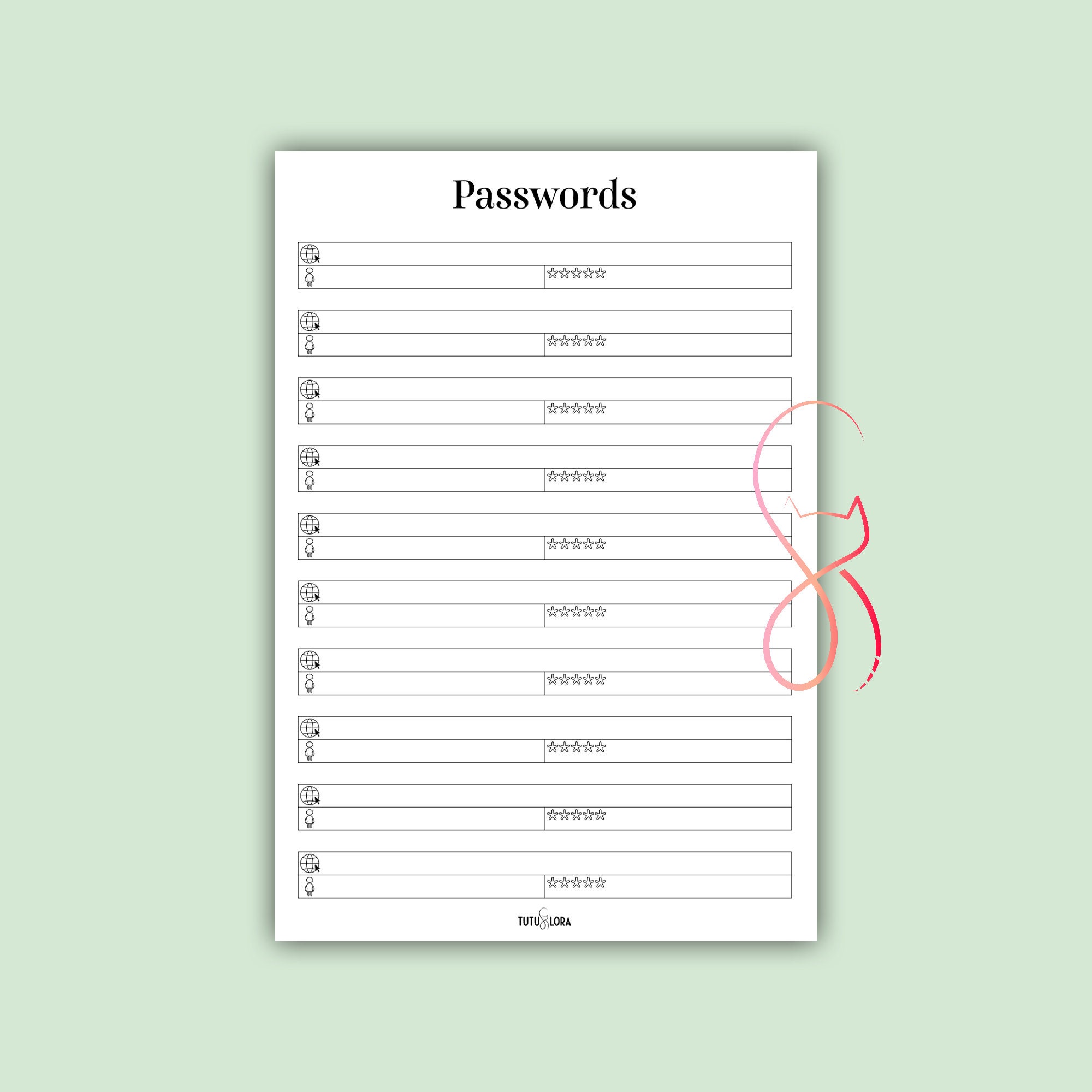 B6 Password Tracker Insert - Printable Password Organizer for Stalogy Notebooks - Password ...
