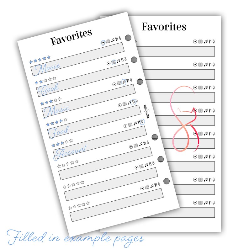 Favorites Tracker Insert for Personal Size Ring Bound Planner, Personal ...