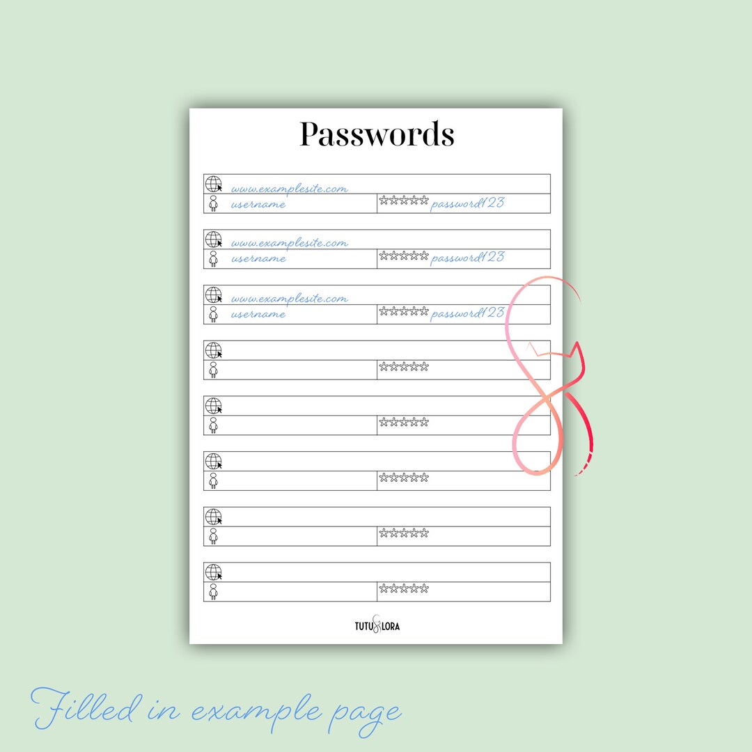 Stalogy A6 Password Tracker Insert Printable Password Organizer for ...