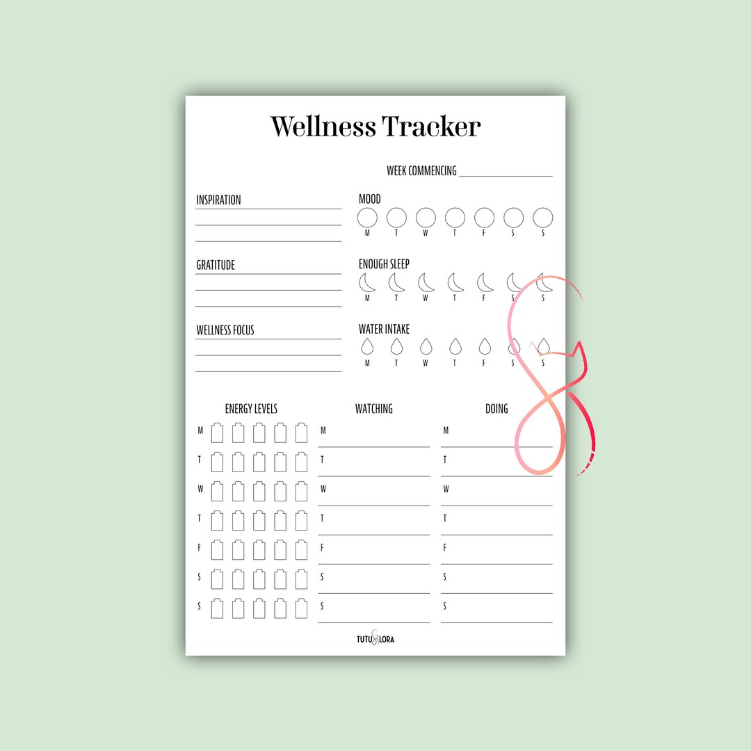 Stalogy B6 Weekly Wellness Tracker Insert Printable Health and Wellness ...