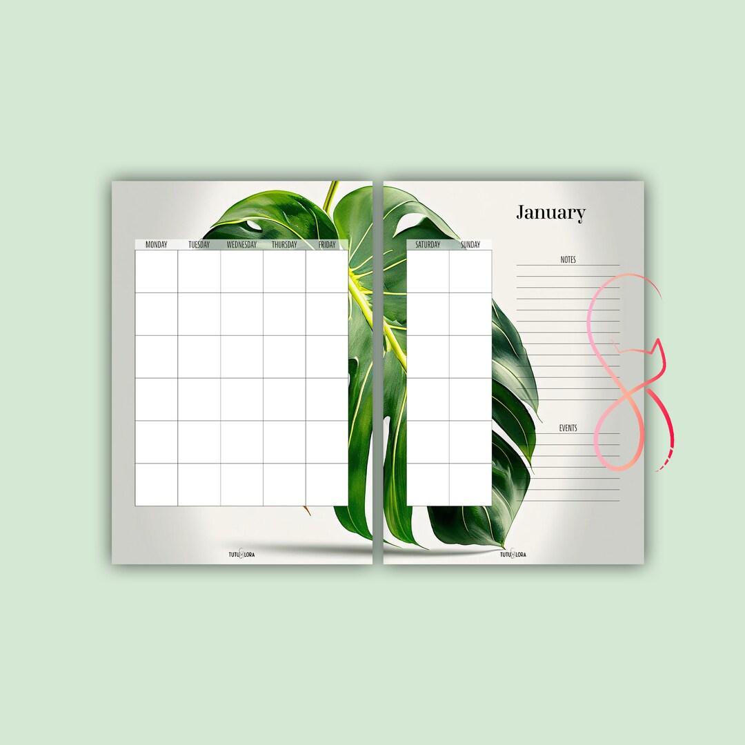 Monstera Monthly Overview Inserts for B6 Stalogy Notebook Undated ...