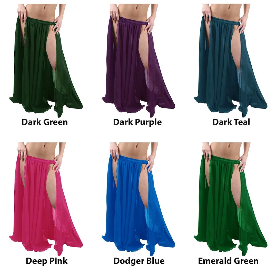 Chiffon Panel Skirts Double Layer Skirts With 2 Front Slits, Belly Dance Tribal Skirts, Full ...